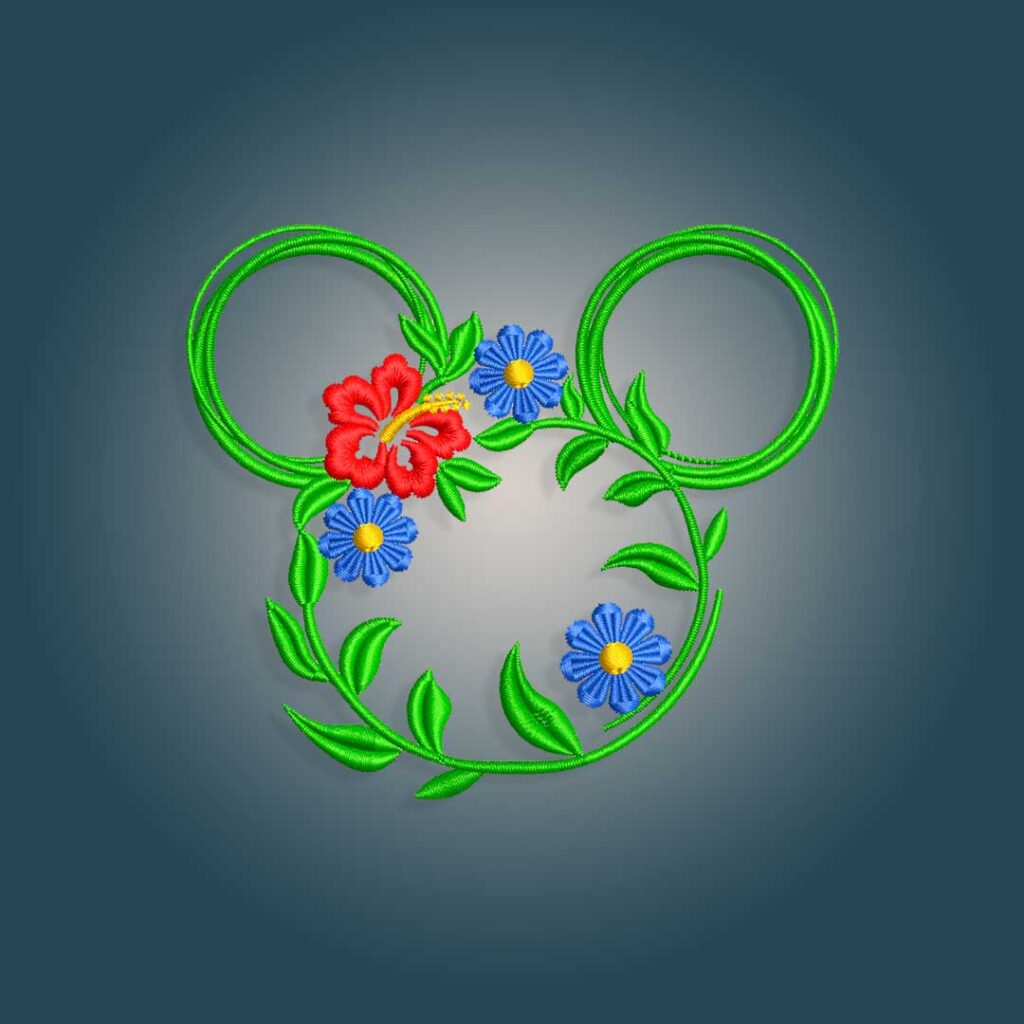 Flower silhouette Mickey Mouse Embroidery design files