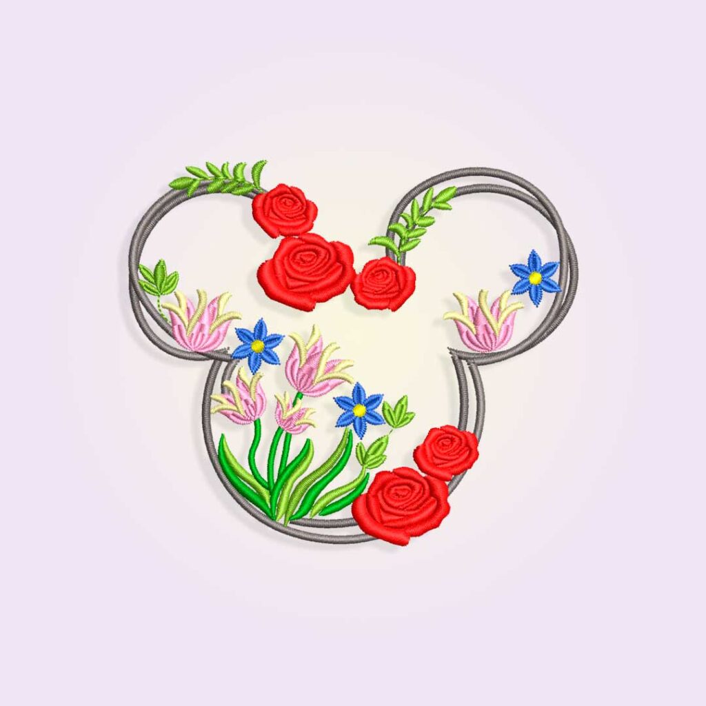 Mickey Mouse roses silhouette Embroidery design files