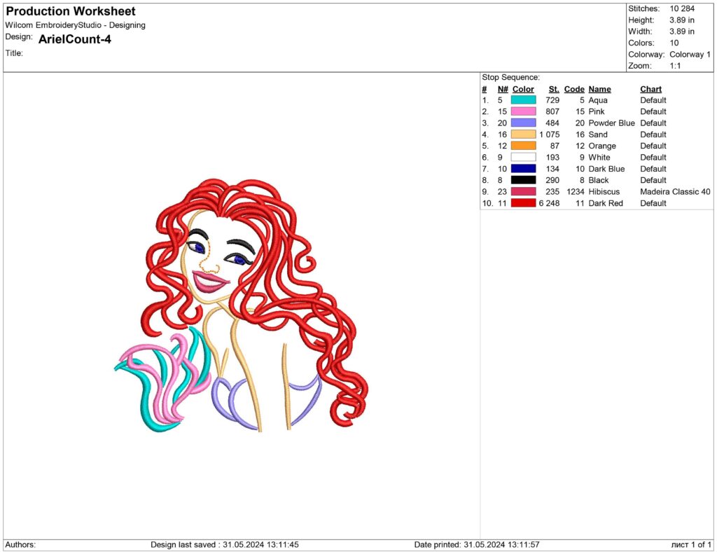 The Little Mermaid Ariel Embroidery design files