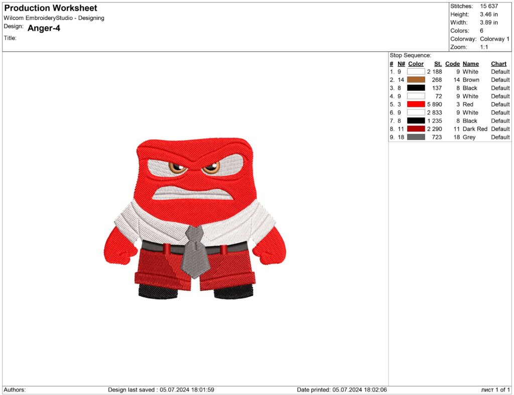 Inside out Anger Embroidery design for embroidery machine