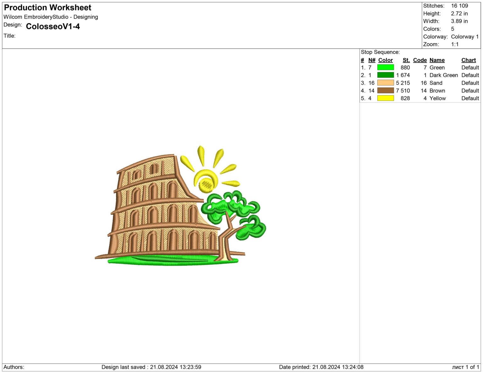 Tree and Colosseum Embroidery design for machine embroidery