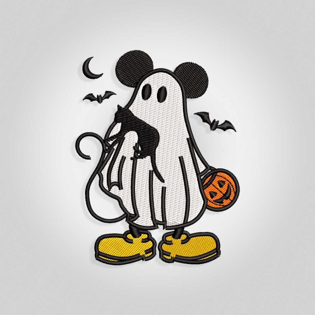 Mouse ghost holds cat Embroidery design files