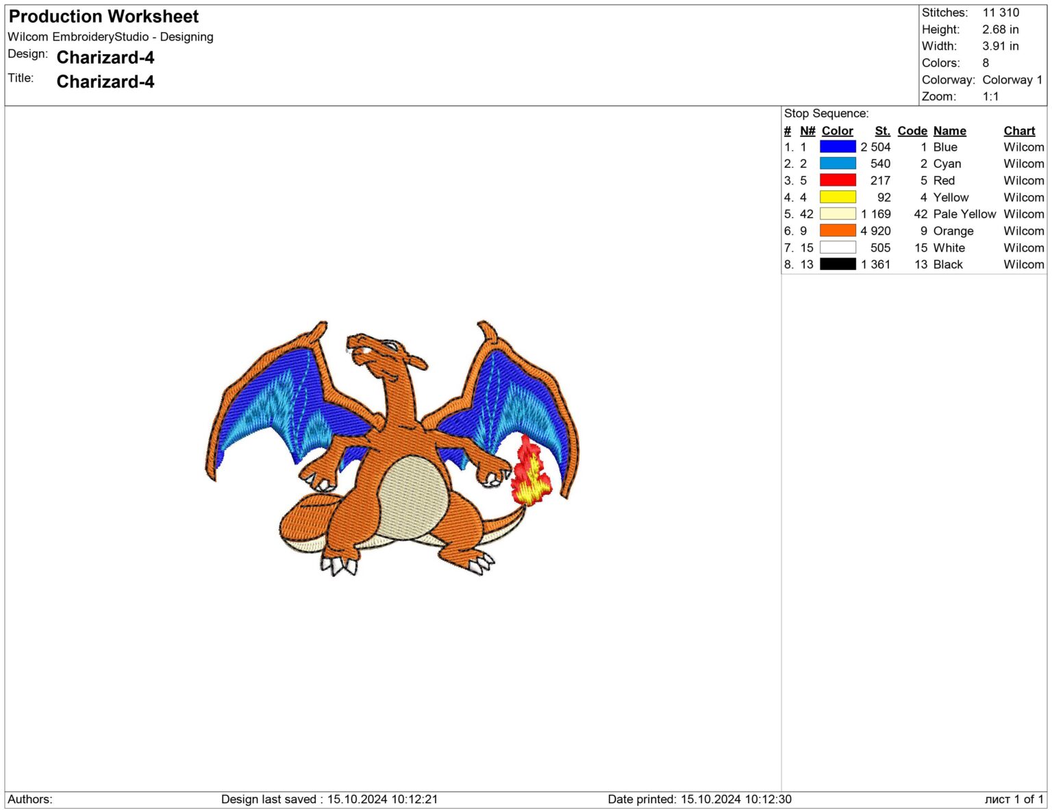 Charizard Pokemon Embroidery design files