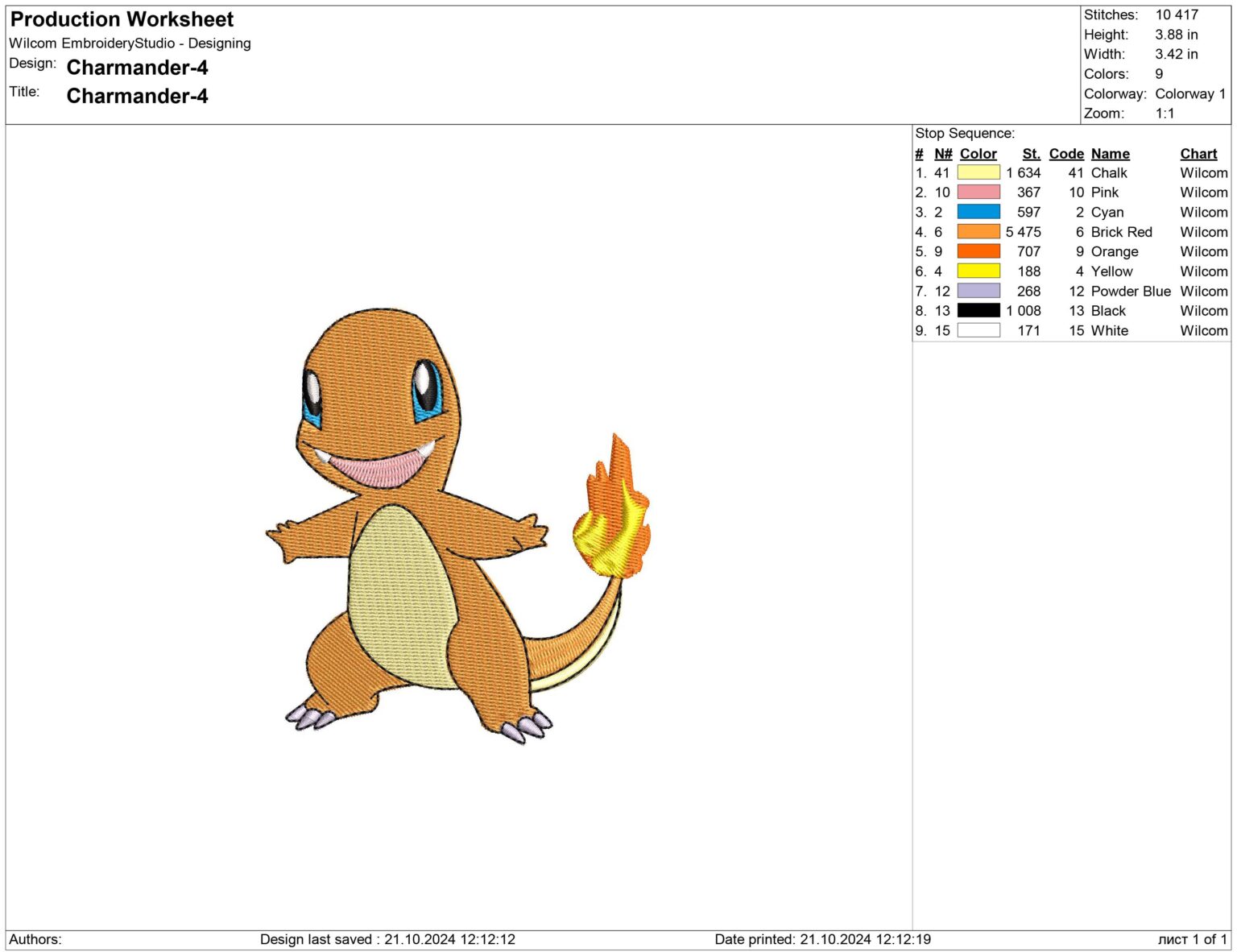 Charmander Pokemon Embroidery design files