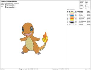Charmander Pokemon Embroidery design files