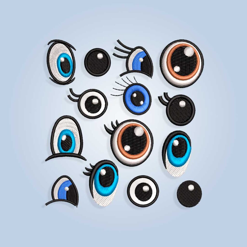 Bundle of different types of eyes embroidery design files