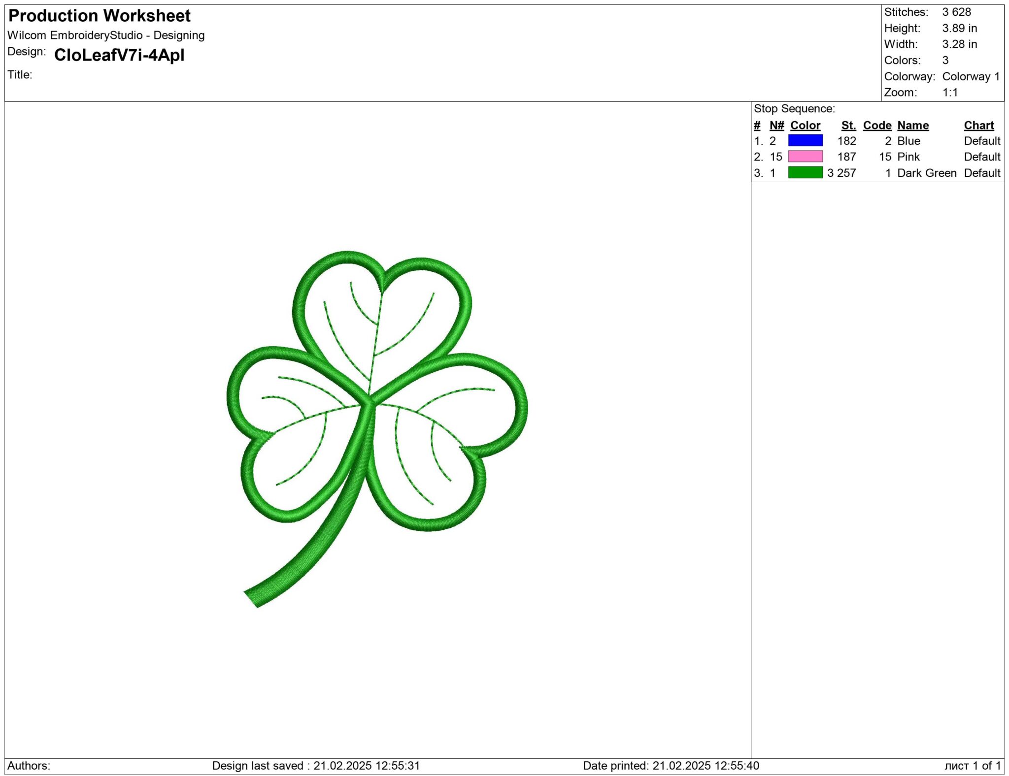 Clover leaf embroidery design files for machine embroidery