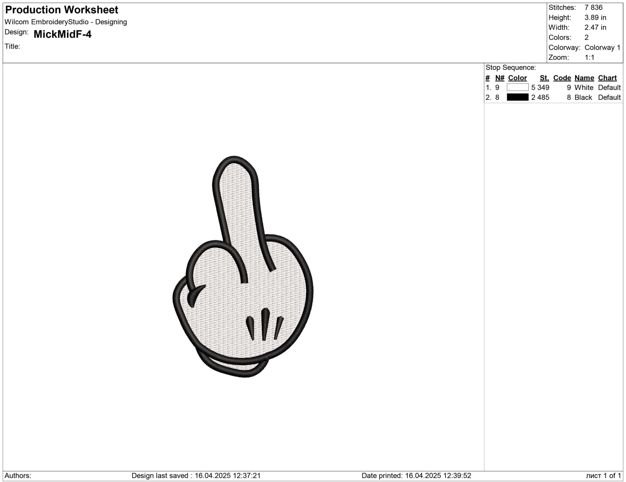 Mickey Mouse hands middle finger Embroidery design files