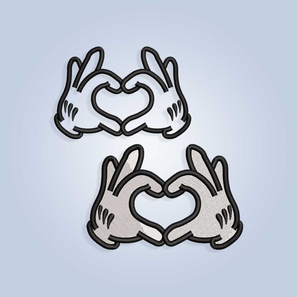 Mickey Mouse heart hands Embroidery design files