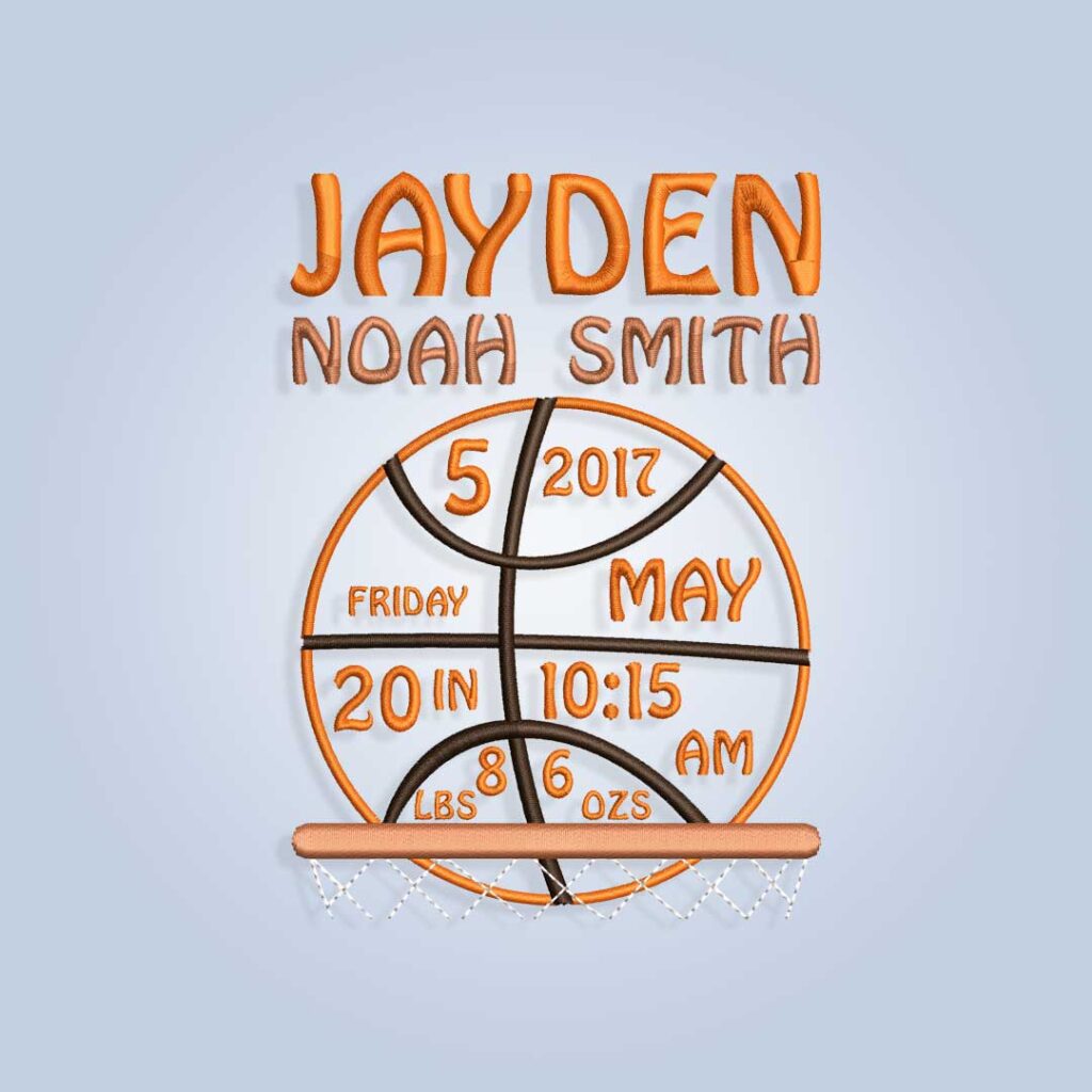 Basketball Baby Birth Announcement Embroidery design files