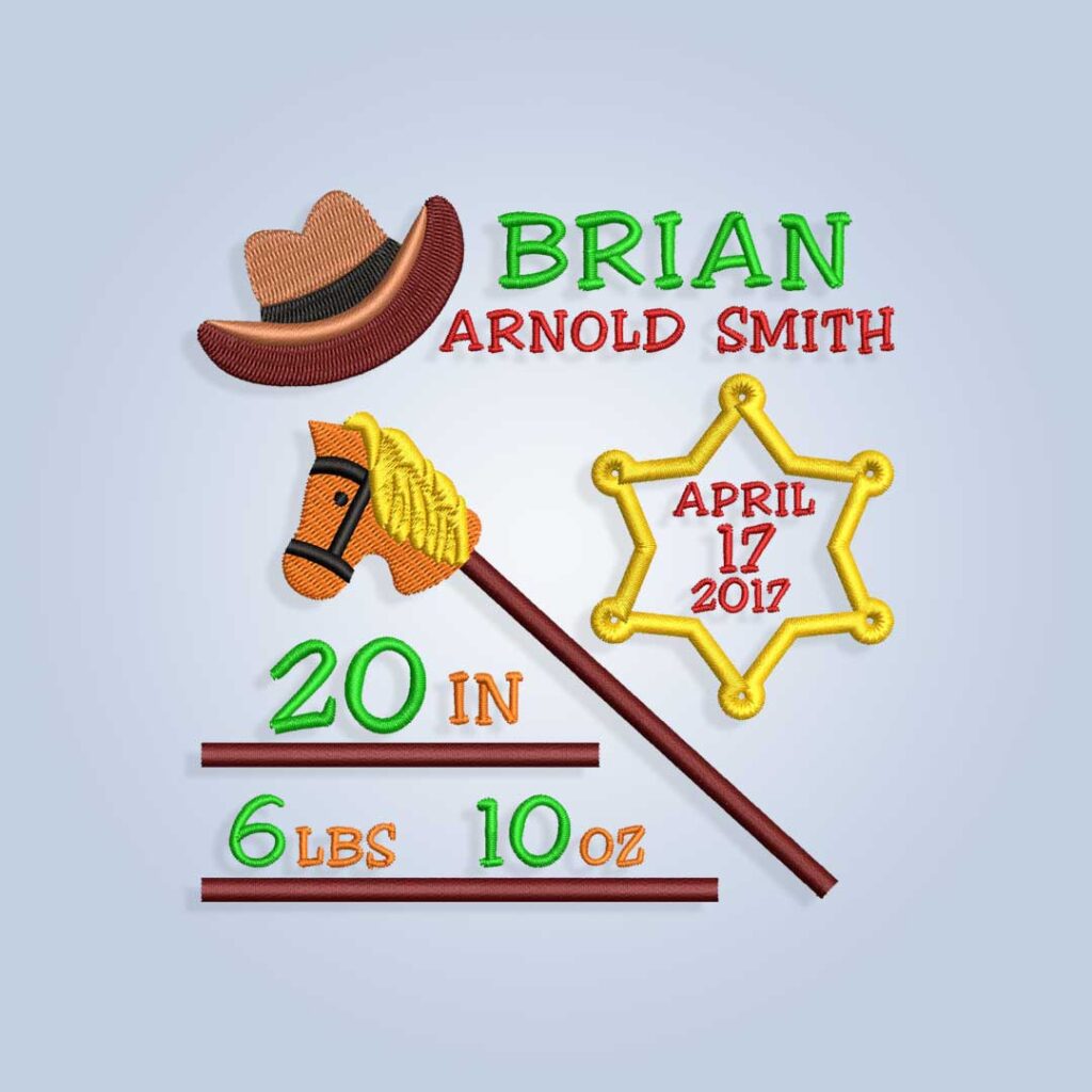 Cowboy Baby Birth Announcement Embroidery design files