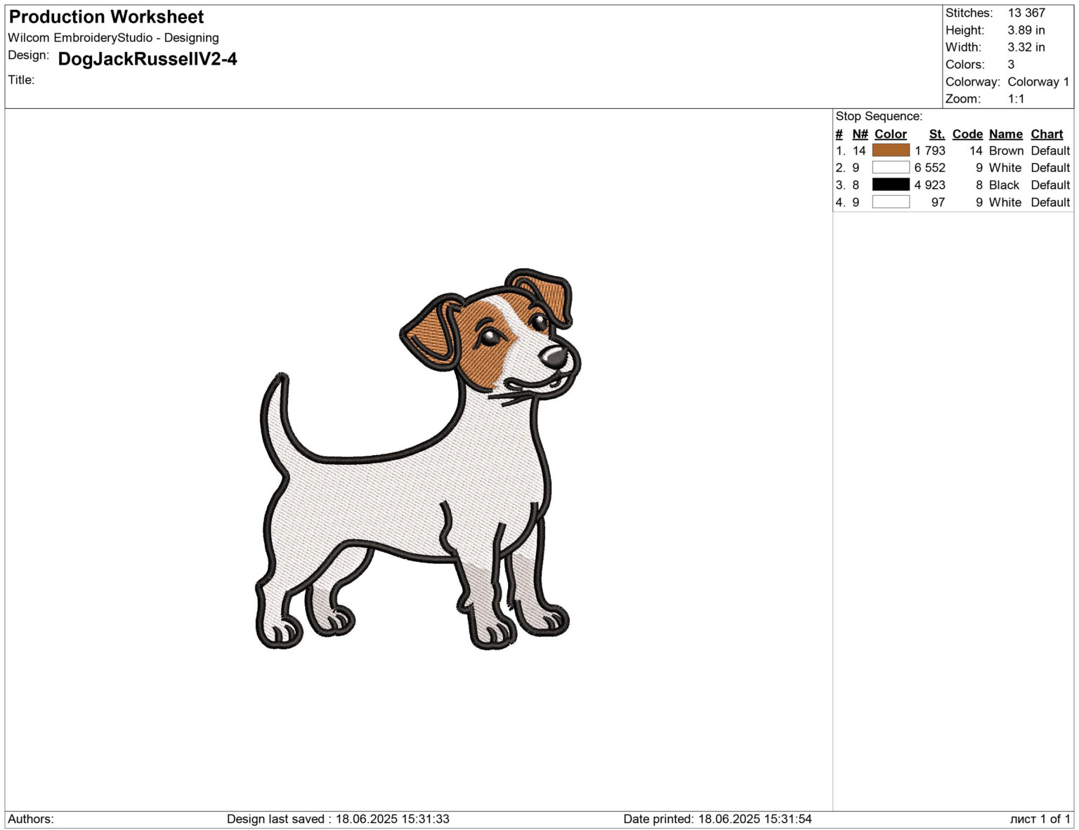 Standing Dog, Jack Russell Embroidery design files