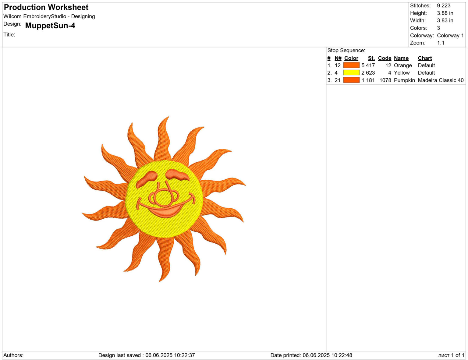 Ray the muppet sun embroidery design files