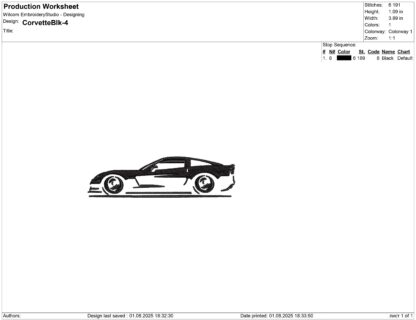 Corvette silhouette Embroidery design files